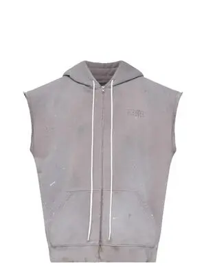 MAISON MARGIELA Sleeveless Zip-up Hoodie With Numbers Motif And Paint Splatter Detail - Medium Grey