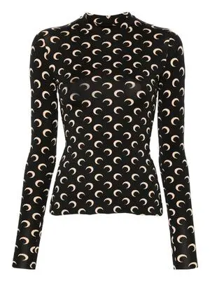 MARINE SERRE Marine Serre Crescent Print Turtleneck Long-Sleeved Top