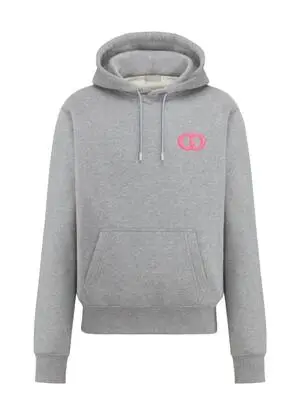 Dior Logo Embroidered Drawstring Hoodie - Grey