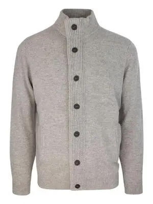 Barbour High-neck Wool Cardigan With Patchwork Detail - Stone