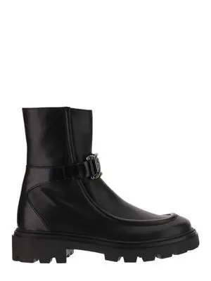 TOD'S Round Toe Zip Up Ankle Boots With Logo Clasp - Black