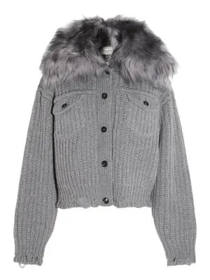 Blumarine Fur Insert Knit Cardigan - Grey