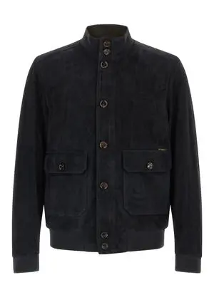 MOORER Carlos Suede Bomber Jacket - Black