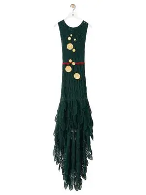 Loewe Sleeveless Hand-crochet Maxi Dress With Asymmetrical Hem - Green