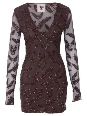 ANIYE BY Sequined Sheer V-neck Mini Dress - Black