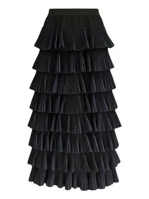 Alaïa Tiered Pleated Skirt - Black