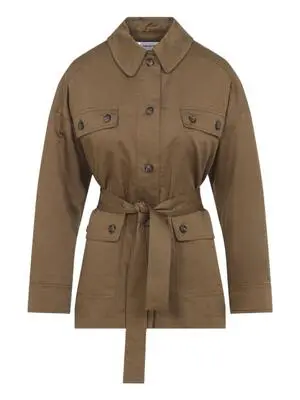 YVES SALOMON Belted Linen Shirt Jacket - Brown