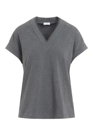 Brunello Cucinelli Embellished V-neck T-shirt - Gray