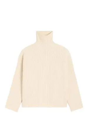 Ami Funnel Neck Ribbed Wool Sweater - Ivory