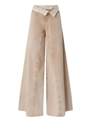 Pinko Winona Wide Leg Jeans With Lace Detail - Light Brown