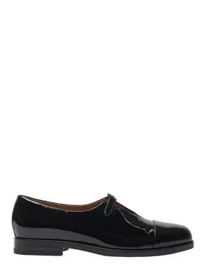 SCAROSSO Vittoria Patent Leather Monk Strap Shoes With Strass Buckle - Black