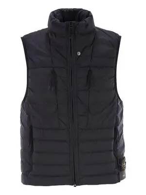 Stone Island Logo Patch High Neck Padded Gilet - Blue