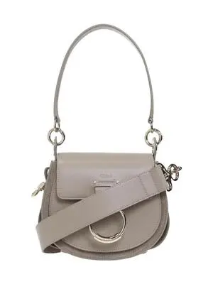Chloé Chloé Tess Logo Embossed Ring Embellished Shoulder Bag Gray