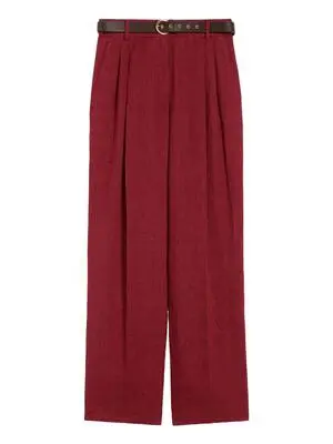 Max Mara Belted Pleated Trousers - Brick Red