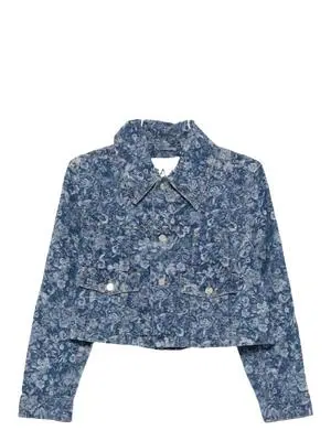 GANNI Floral Printed Denim Jacket - Blue