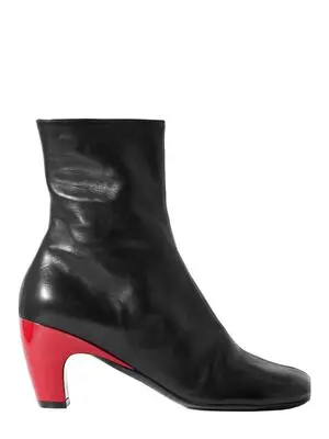 Dries Van Noten Leather Ankle Boots With Patent Heel - Black