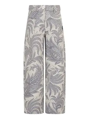 Etro Paisley Print Wide Leg Trousers - Gray