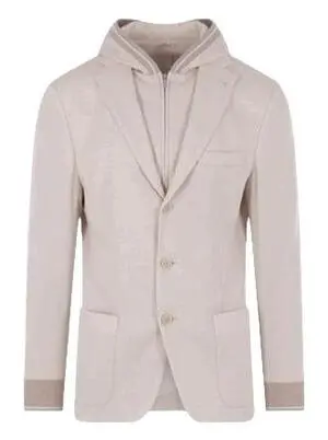Eleventy Detachable Bib Hooded Blazer - White