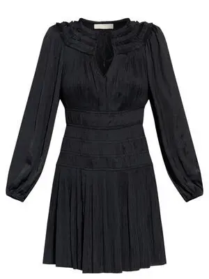 Ulla Johnson Lu" Mini Dress With Pleated Ruffles And Mandarin Collar - Black
