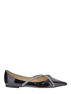 JIMMY CHOO Pointed Toe Embellished Flat Shoes - Black
