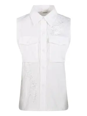 P.a.r.o.s.h Sleeveless Embroidered Shirt - White