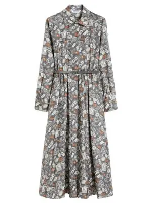 Max Mara Printed Collared Belted Dress - Medium Gray