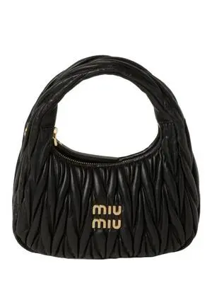 Miu Miu Wander Matelassé Logo Plaque Mini Hobo Bag - Black