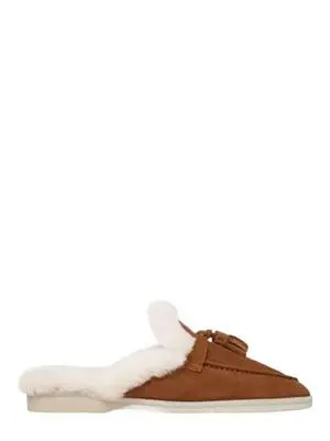 SCAROSSO Lucrezia Shearling Slip-on Mules With Tassel Detail - Cinnamon