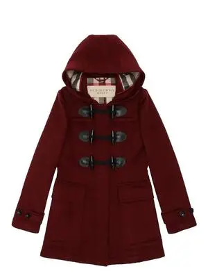 Burberry Hooded Overcoat With Horn Buckle Detailing - Red