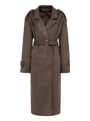 THE FRANKIE SHOP Pembroke Faux Suede Trench Coat - Grey