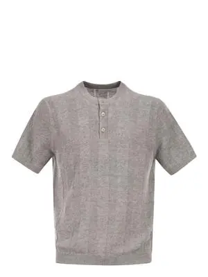 Brunello Cucinelli Henley Collared Knit Polo Shirt - Gray