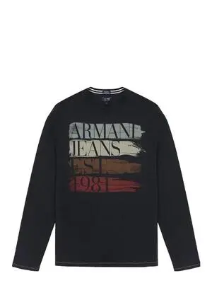 Emporio Armani T-shirt With Round Neck And Long Sleeves - Black
