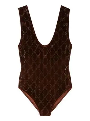 Gucci Gg Embellished Bodysuit - Brown