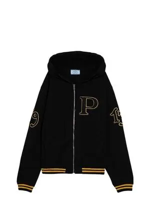 Prada Logo Zip-up Hoodie - Black