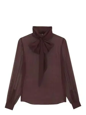 Saint Laurent Lavallière Neck Blouse In Crepe Muslin - Red
