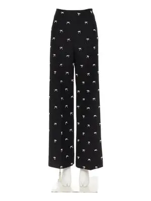 VALENTINO Valentino Embroidered Crepe Couture Wide Leg Trousers With Bow Detail