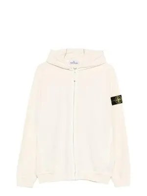 Stone Island Logo Patch Zipped Hoodie - Beige