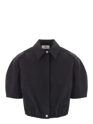 Elisabetta Franchi Cropped Shirt With Elasticated Hem - Black