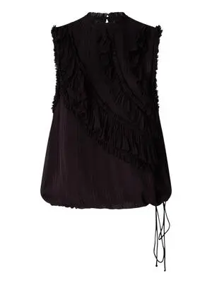 Pinko Sleeveless High Neck Ruffled Top - Black