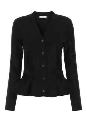 Alaïa Peplum Velvet Knit Cardigan - Black