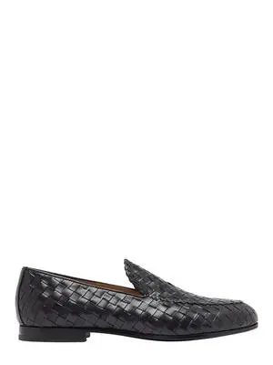 SCAROSSO Vittorio Woven Calf Leather Loafers - Black