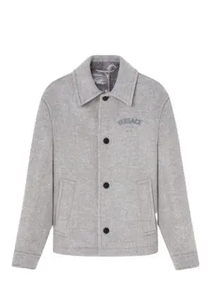 Versace Logo Embroidered Button-up Blouson Jacket - Grey