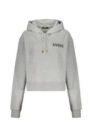 Balmain Logo Cropped Hoodie - Gray