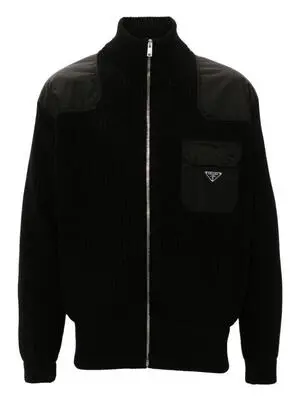 Prada Zip-up High Neck Cardigan - Black