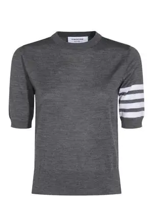 Thom Browne 4 Bar Sheer Sleeved Fine-knitted T-shirt - Medium Gray