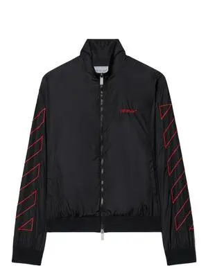 Off-White Logo Embroidered Zip-up Bomber Jacket - Black