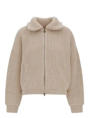 Herno Collar Zipped Knit Cardigan - Nude