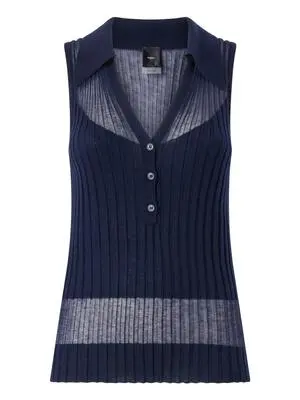 Pinko Ribbed Polo Vest Top - Black