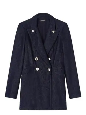 Emporio Armani Double-breasted Peak Lapel Coat - Dark Blue