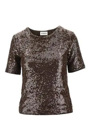 P.a.r.o.s.h Sequin Embellished Short Sleeve Blouse - Black
